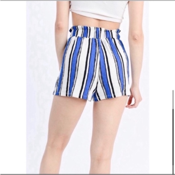 Shorts | Nwt S Blue Black And White Striped High Waisted Paper Bag ...
